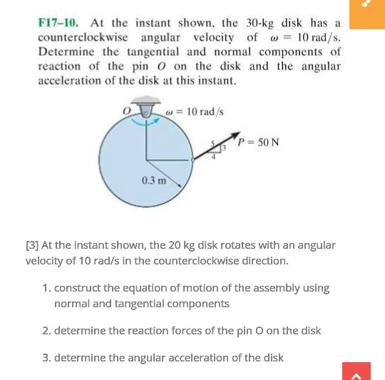 Solved F17-10. At the instant shown, the 30-kg disk has a | Chegg.com