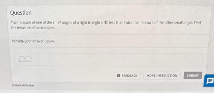 Solved The measure of one of the small angles of a right | Chegg.com