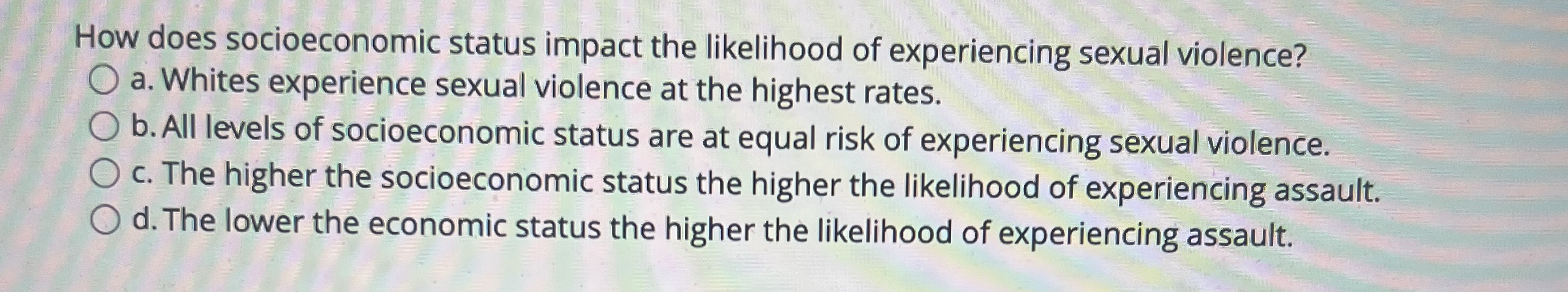 Solved How does socioeconomic status impact the likelihood | Chegg.com