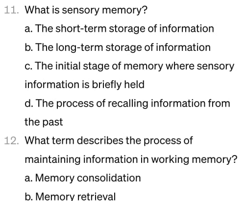 Solved What is sensory memory?a. ﻿The short-term storage of | Chegg.com