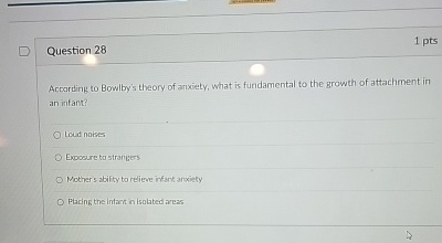Solved Question 281 ﻿ptsAccording to Bowlby's theory of | Chegg.com