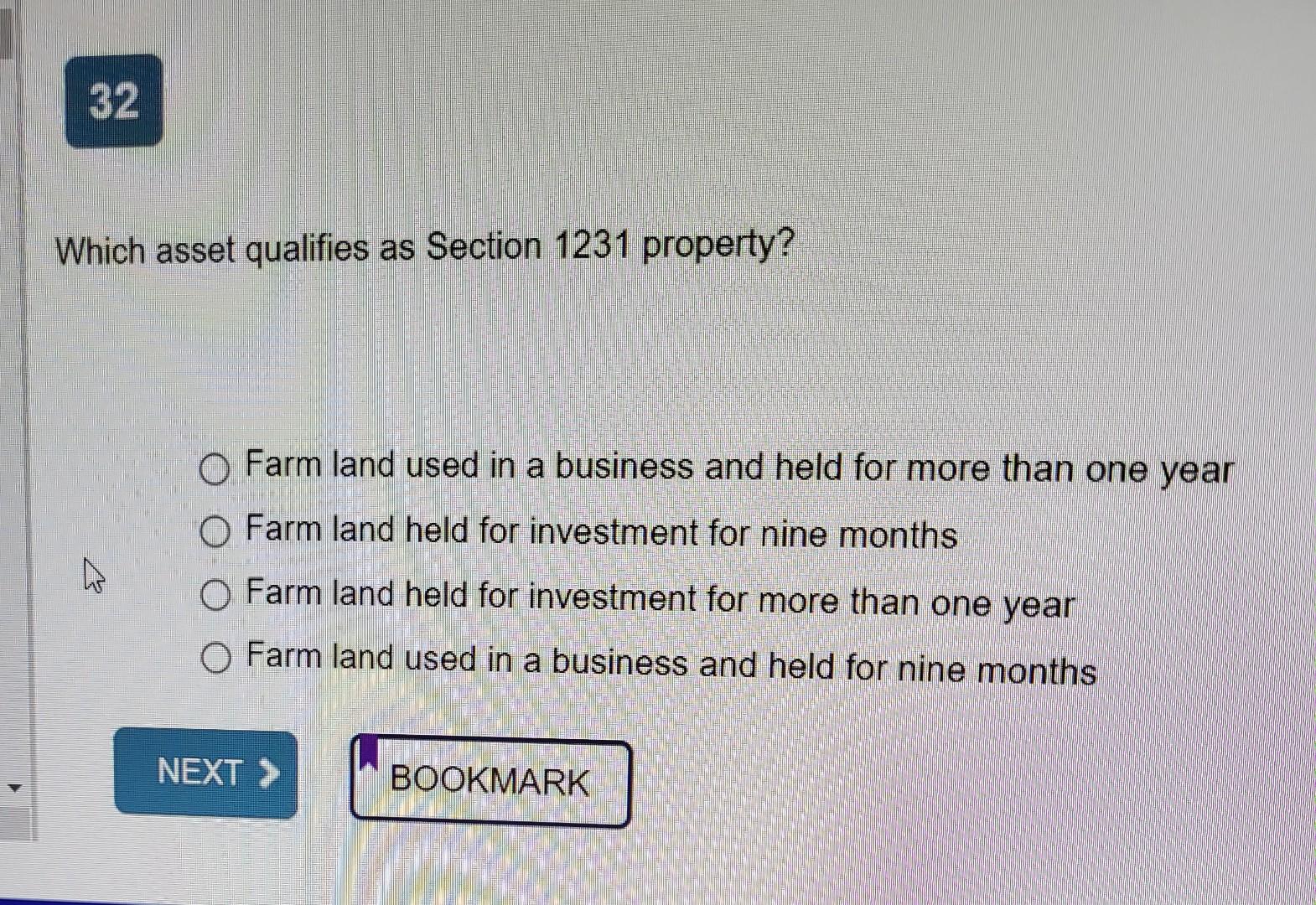 Solved 32 Which asset qualifies as Section 1231 property? O | Chegg.com