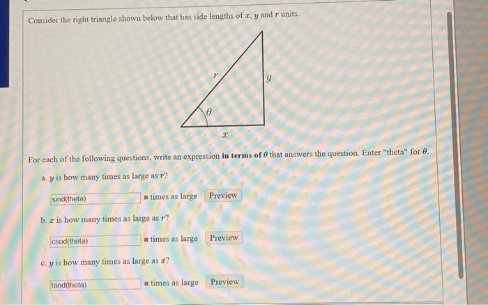 Solved Consider the right triangle shown below that has side | Chegg.com