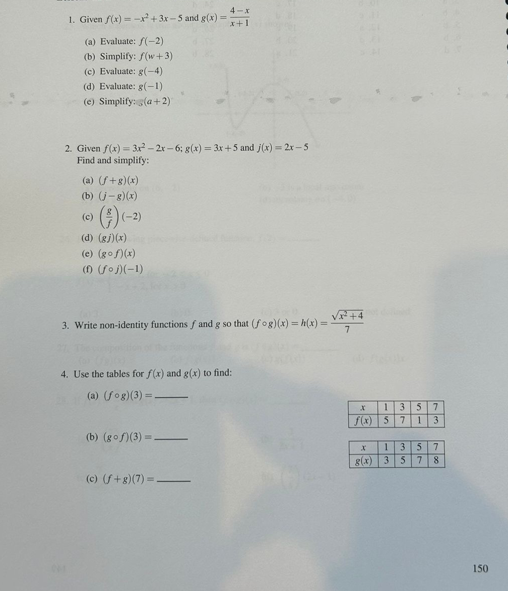 Solved Given f(x)=-x2+3x-5 ﻿and g(x)=4-xx+1(a) ﻿Evaluate: | Chegg.com