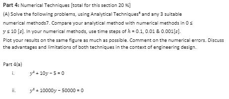 Solved Part 4: Numerical Techniques [total for this section | Chegg.com