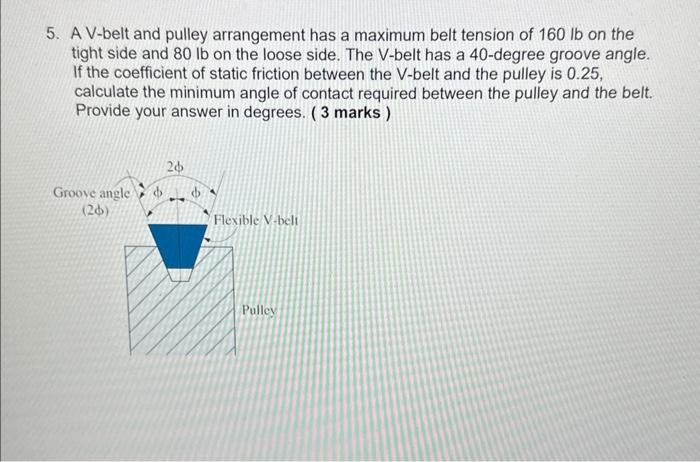 Solved 5. A V-belt and pulley arrangement has a maximum belt | Chegg.com
