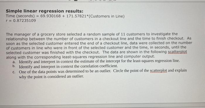 Solved Simple linear regression results: Time (seconds) = | Chegg.com