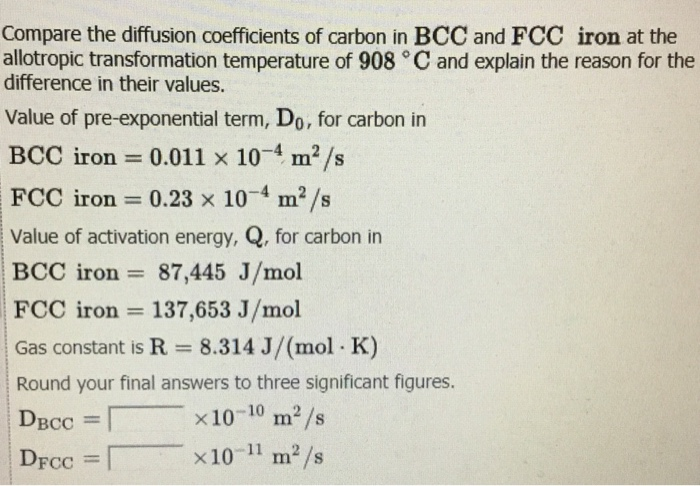 Solved Compare the diffusion coefficients of carbon in BCC | Chegg.com