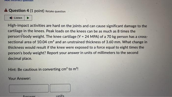 Solved High-impact activities are hard on the joints and can | Chegg.com