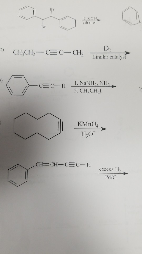 Solved Br 2 KOH ethanol Br 2) D2 CH3CH2 – CSC- CH3 Lindlar | Chegg.com