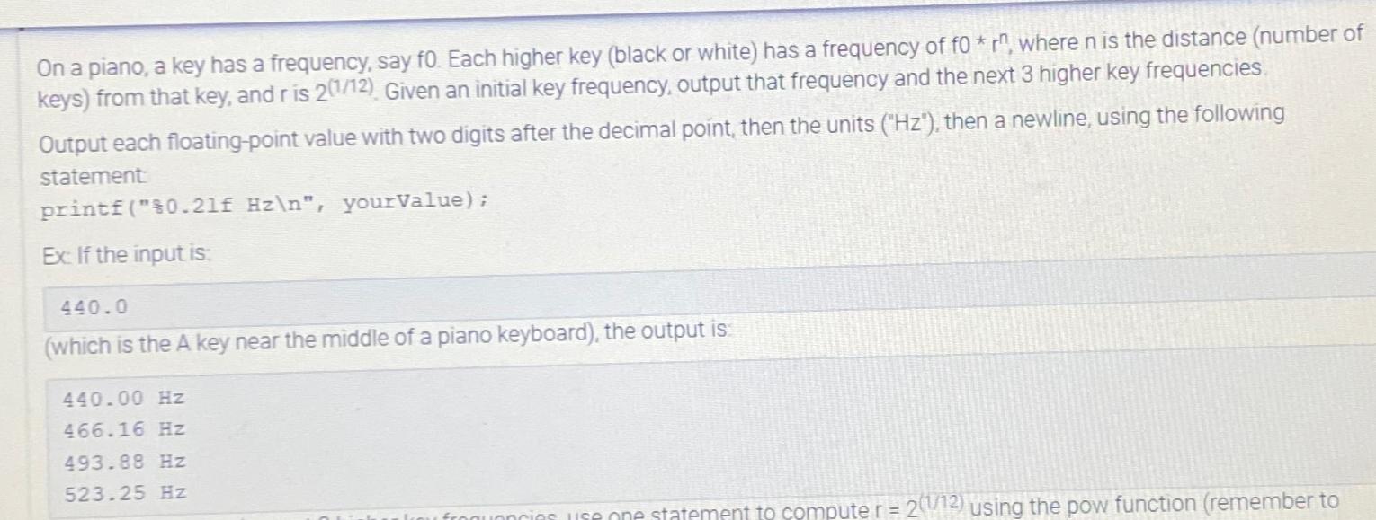 Solved On a piano, a key has a frequency, say fo. ﻿Each | Chegg.com
