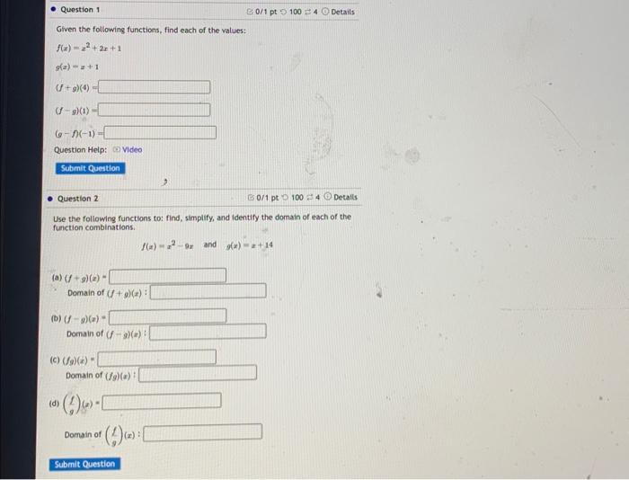 Solved Given the following functions, find each of the | Chegg.com