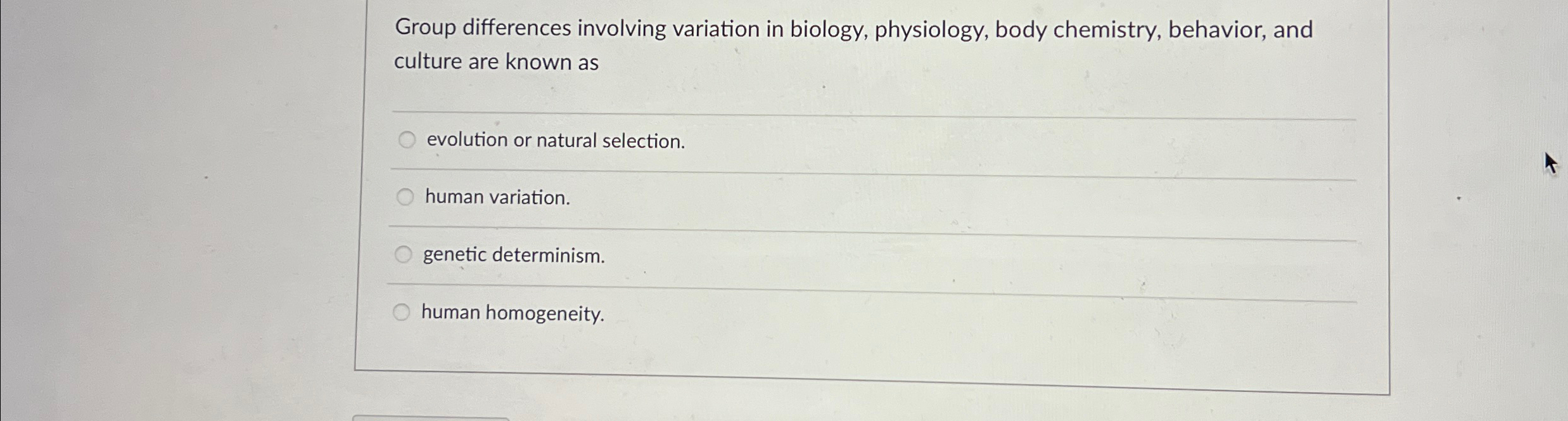 Solved Group differences involving variation in biology, | Chegg.com