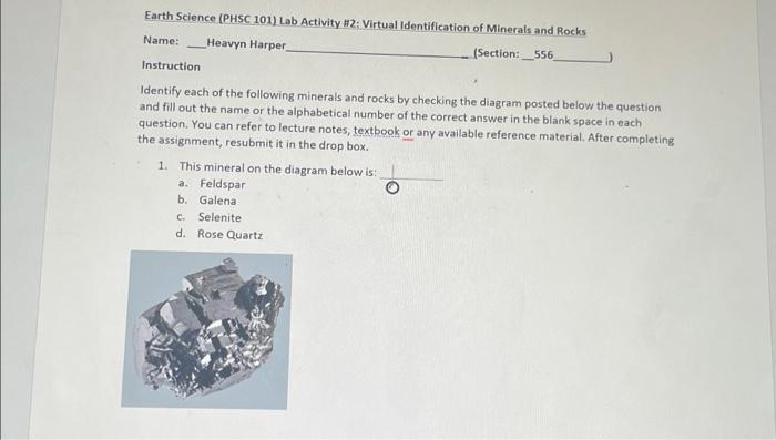 [Solved]: Earth Science (PHSC 101) Lab Activity #2: Virtual