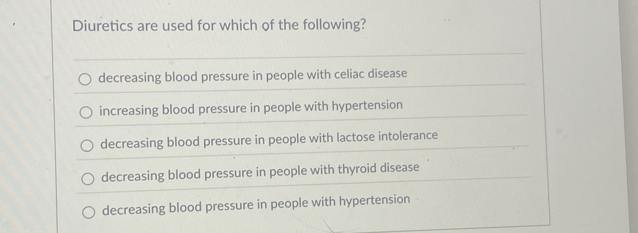 Solved Diuretics are used for which of the | Chegg.com