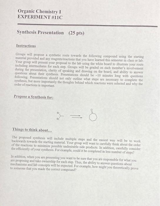 Solved Organic Chemistry I EXPERIMENT #11C Synthesis | Chegg.com