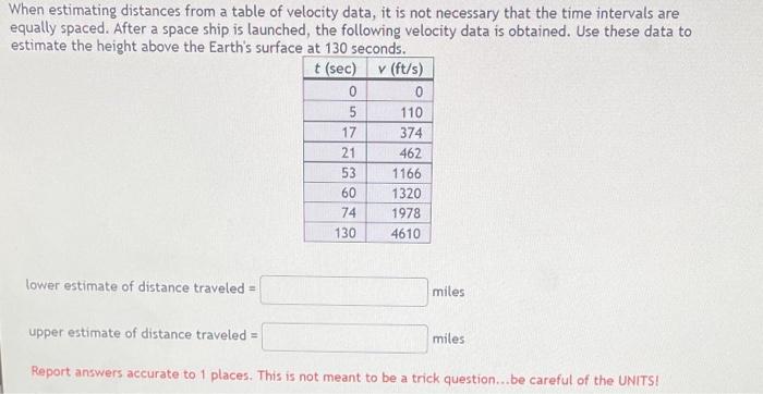 Solved When estimating distances from a table of velocity | Chegg.com