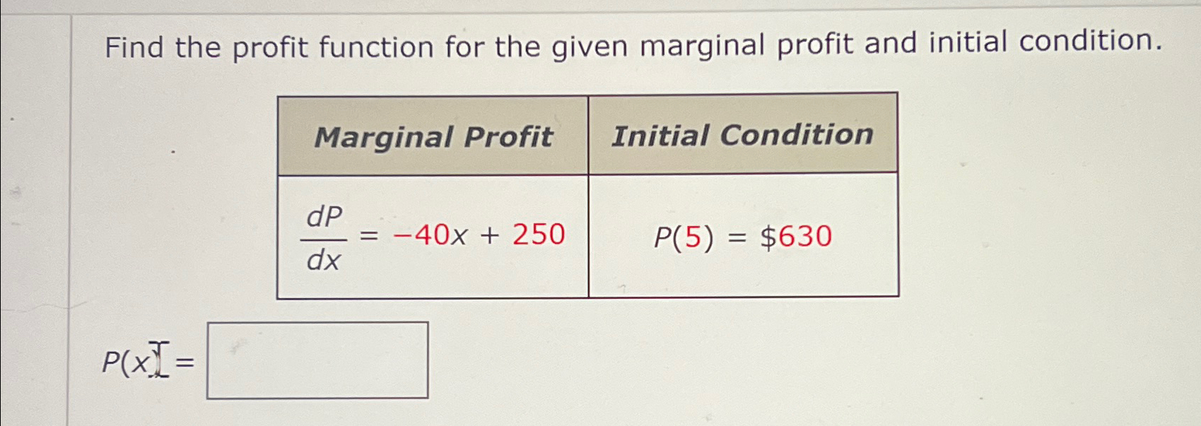 Solved Find the profit function for the given marginal | Chegg.com