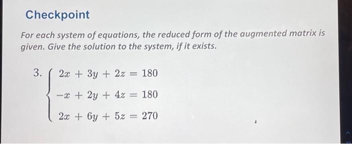 Solved For each system of equations, the reduced form of the | Chegg.com
