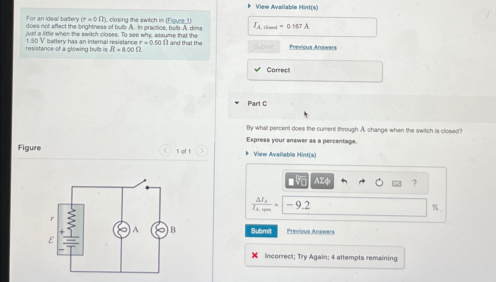 Solved View Available Hint(s)For an ideal battery )=(0Ω, | Chegg.com