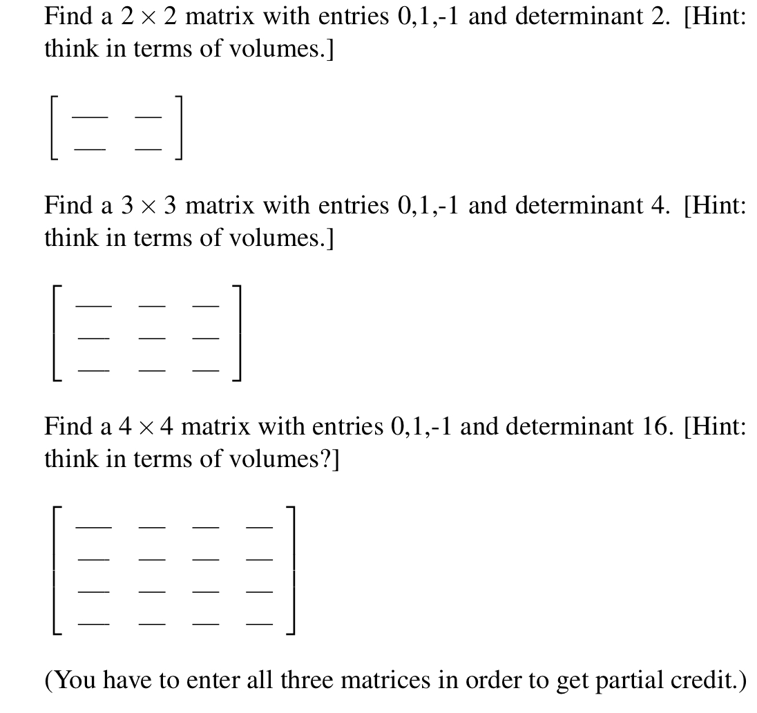 Solved Find a 2×2 ﻿matrix with entries 0,1,-1 ﻿and | Chegg.com
