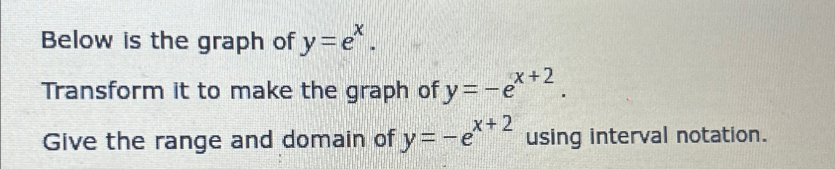 Solved Below is the graph of y=ex.Transform it to make the | Chegg.com