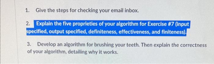 Solved 1. Give the steps for checking your email inbox. 2. | Chegg.com