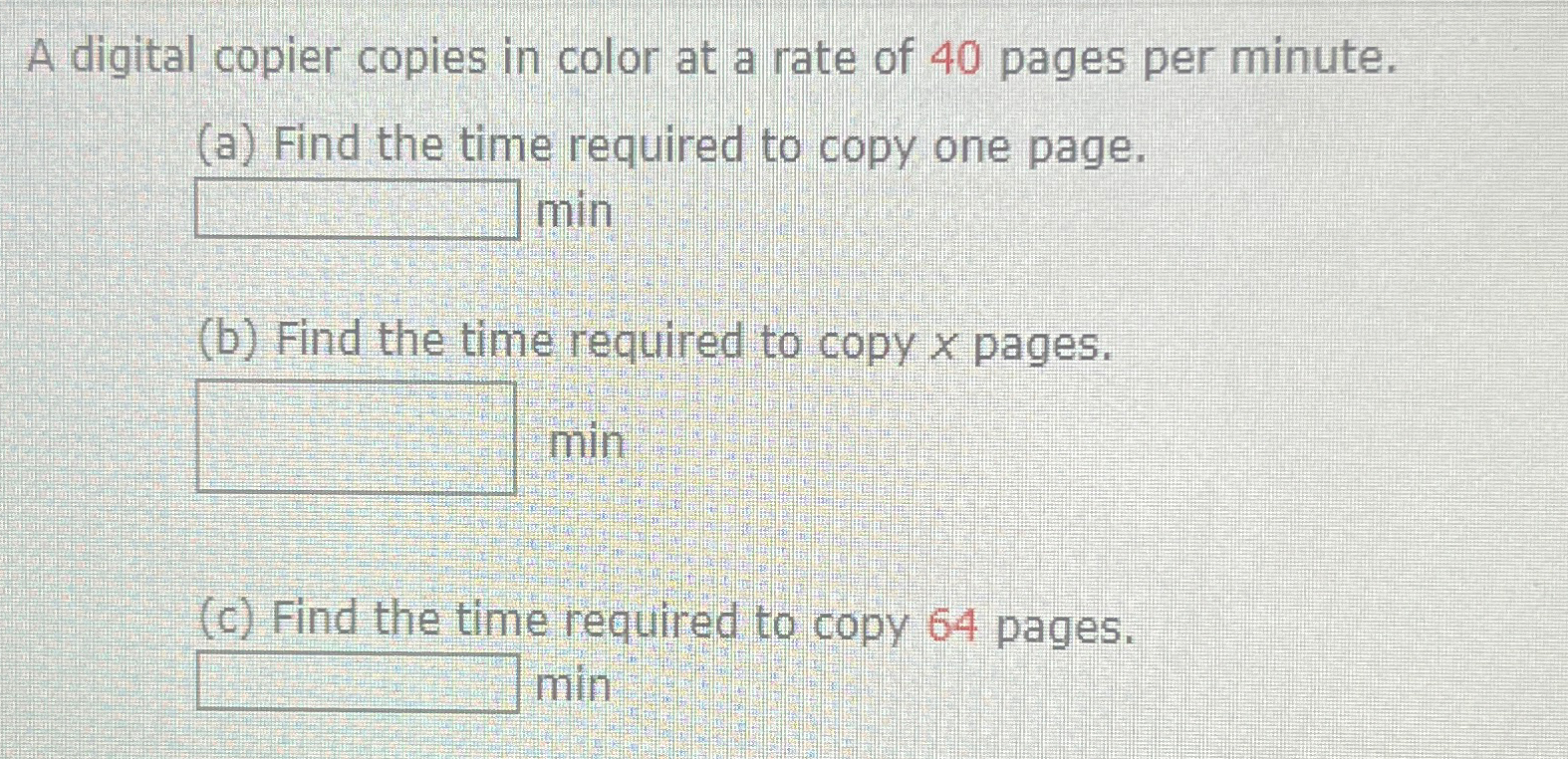 Solved A digital copier copies in color at a rate of 40 | Chegg.com
