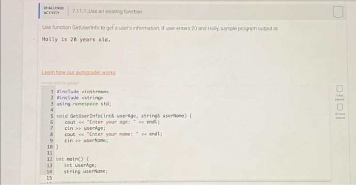 Solved Use function GetUserinfo to get a user's information, | Chegg.com