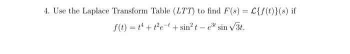 Solved 4. Use the Laplace Transform Table (LTT) to find | Chegg.com