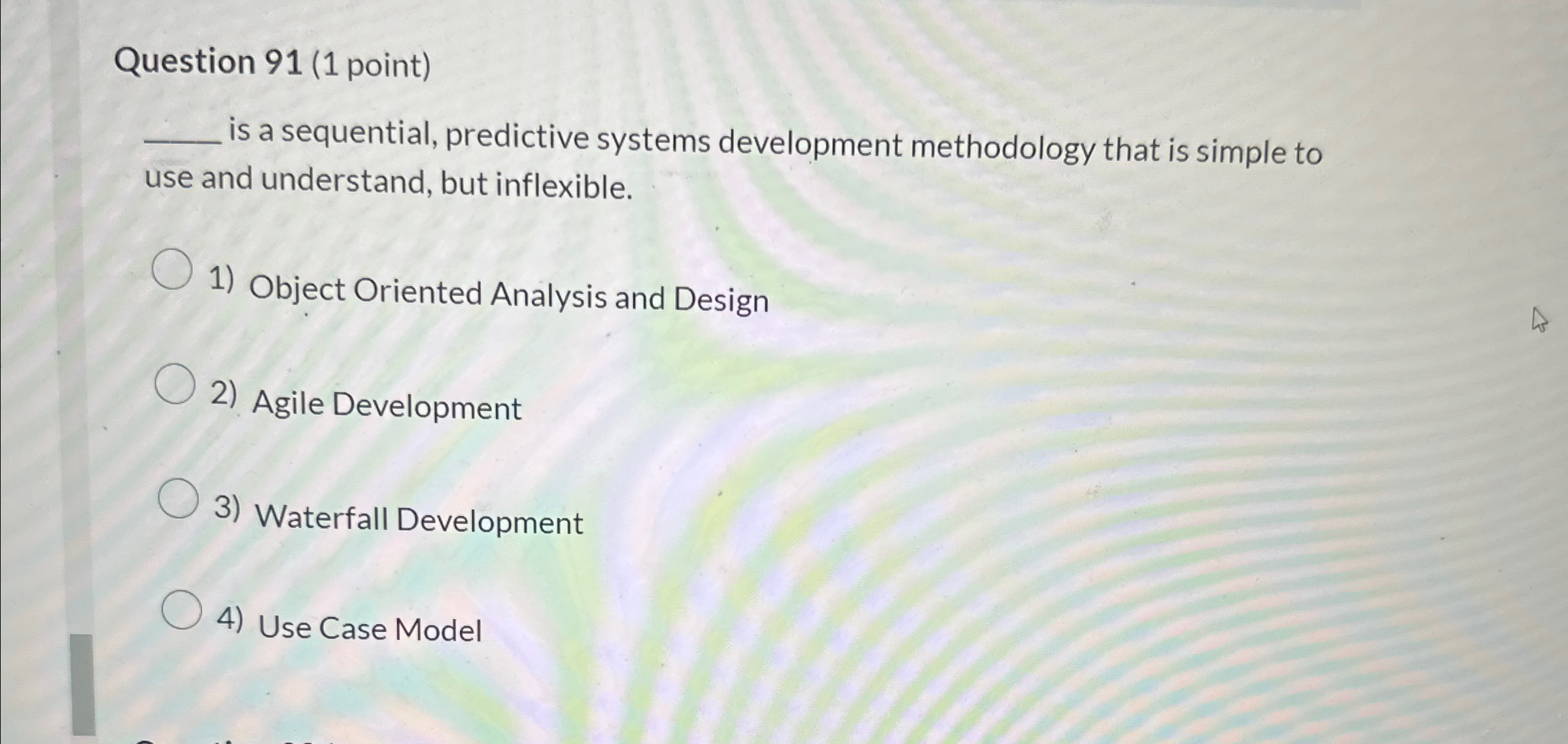 Solved Question 91 (1 ﻿point)is a sequential, predictive | Chegg.com