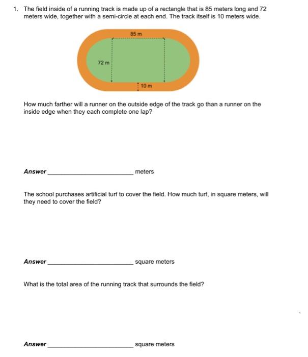 Solved 1. The field inside of a running track is made up of | Chegg.com