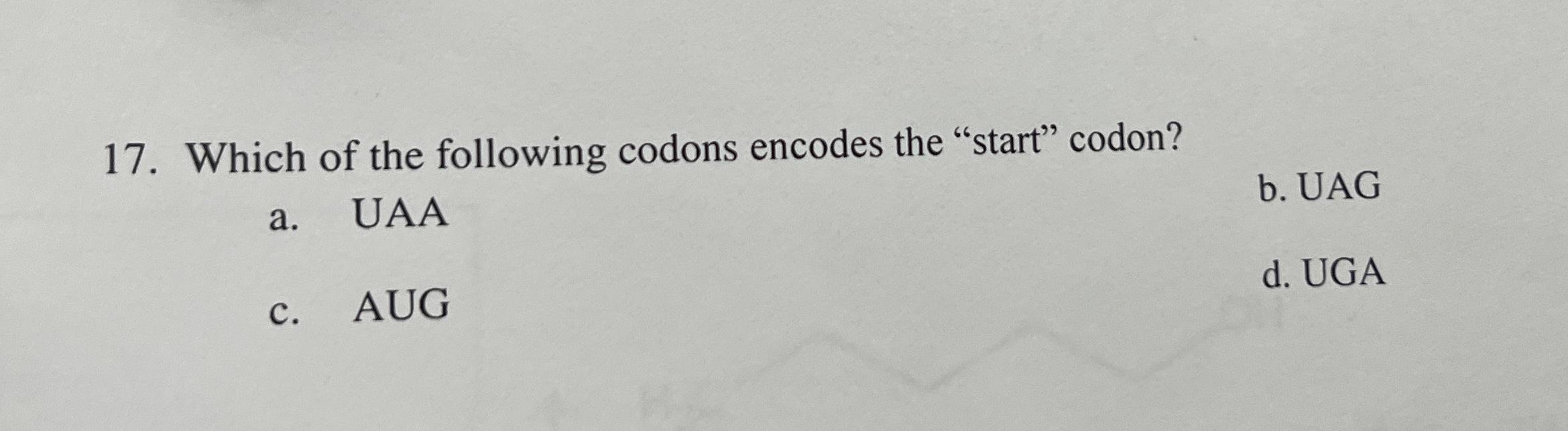Solved Which of the following codons encodes the "start" | Chegg.com