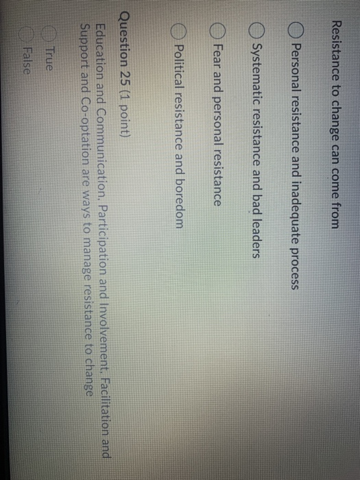 Solved Resistance to change can come from Personal | Chegg.com