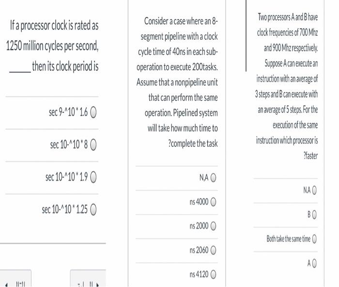 Solved If a processor clock is rated as 1250 million cycles | Chegg.com
