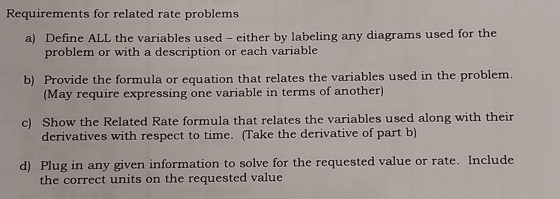 Solved Requirements for related rate problems a) Define ALL | Chegg.com