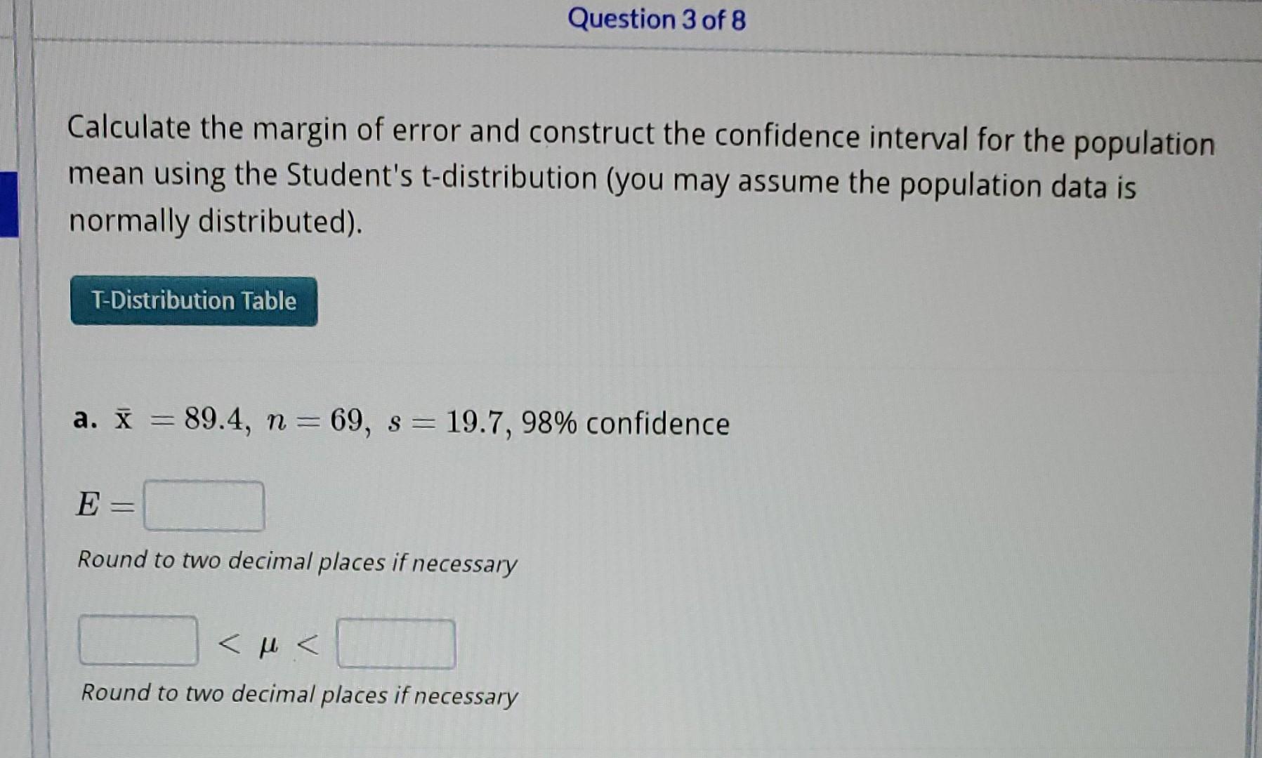 Solved Calculate the margin of error and construct the | Chegg.com