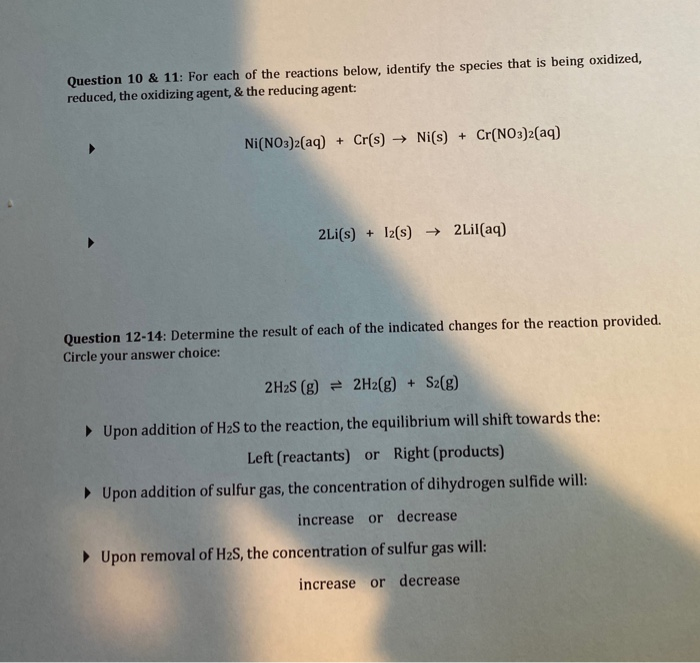 Solved Question 10 & 11: For each of the reactions below, | Chegg.com