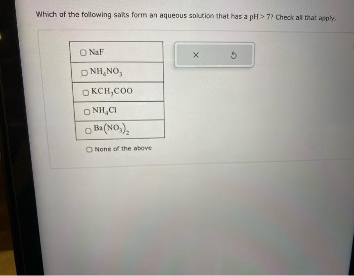 Solved Which of the following salts form an aqueous solution | Chegg.com