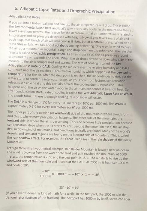 Solved 6. Adiabatic Lapse Rates and Orographic Precipitation | Chegg.com