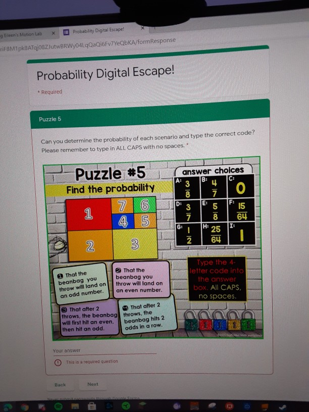 Solved Probability Digital Escape! gtleen's Motion Lab | Chegg.com