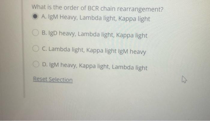 Solved What is the order of BCR chain rearrangement? • A. | Chegg.com