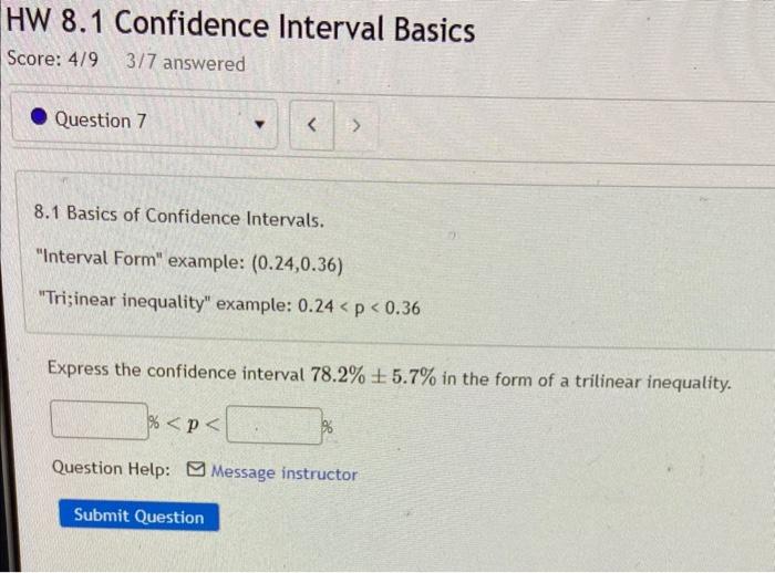 Solved HW 8.1 Confidence Interval Basics Score: 4/93/7 | Chegg.com