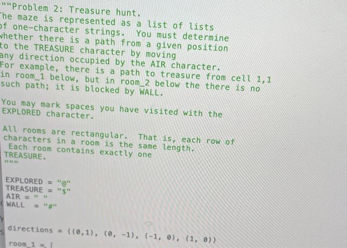 Solved "Problem 2: Treasure hunt. he maze is represented as | Chegg.com