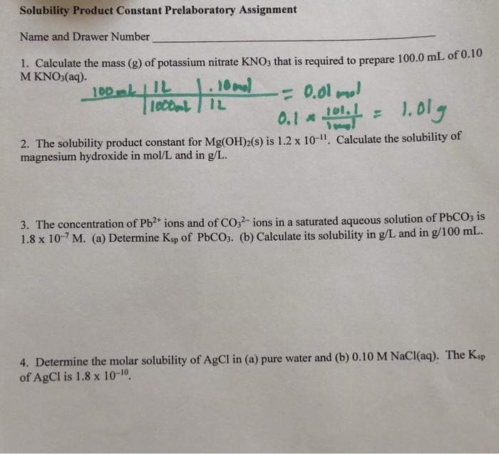 Solved Solubility Product Constant Prelaboratory Assignment | Chegg.com
