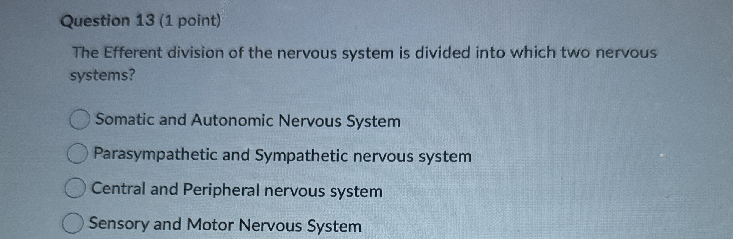 Solved Question 13 (1 ﻿point)The Efferent division of the | Chegg.com