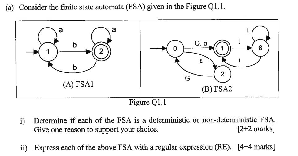 Solved (a) ﻿Consider the finite state automata (FSA) ﻿given | Chegg.com