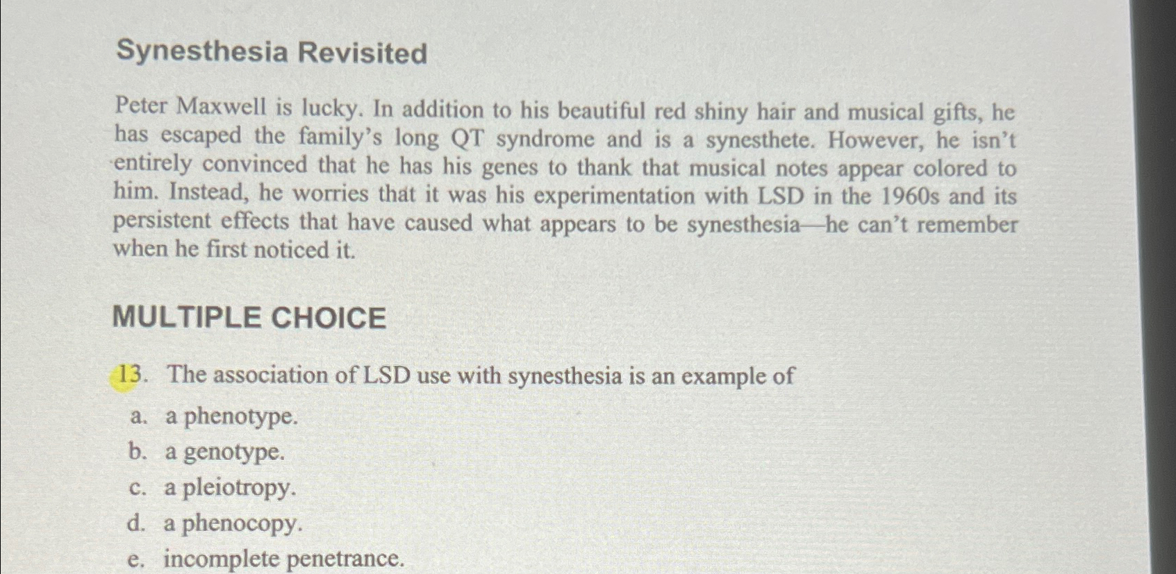 Solved Synesthesia RevisitedPeter Maxwell is lucky. In | Chegg.com