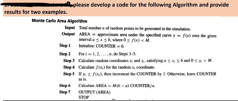 Solved results for two examples.Monte Carlo Area | Chegg.com