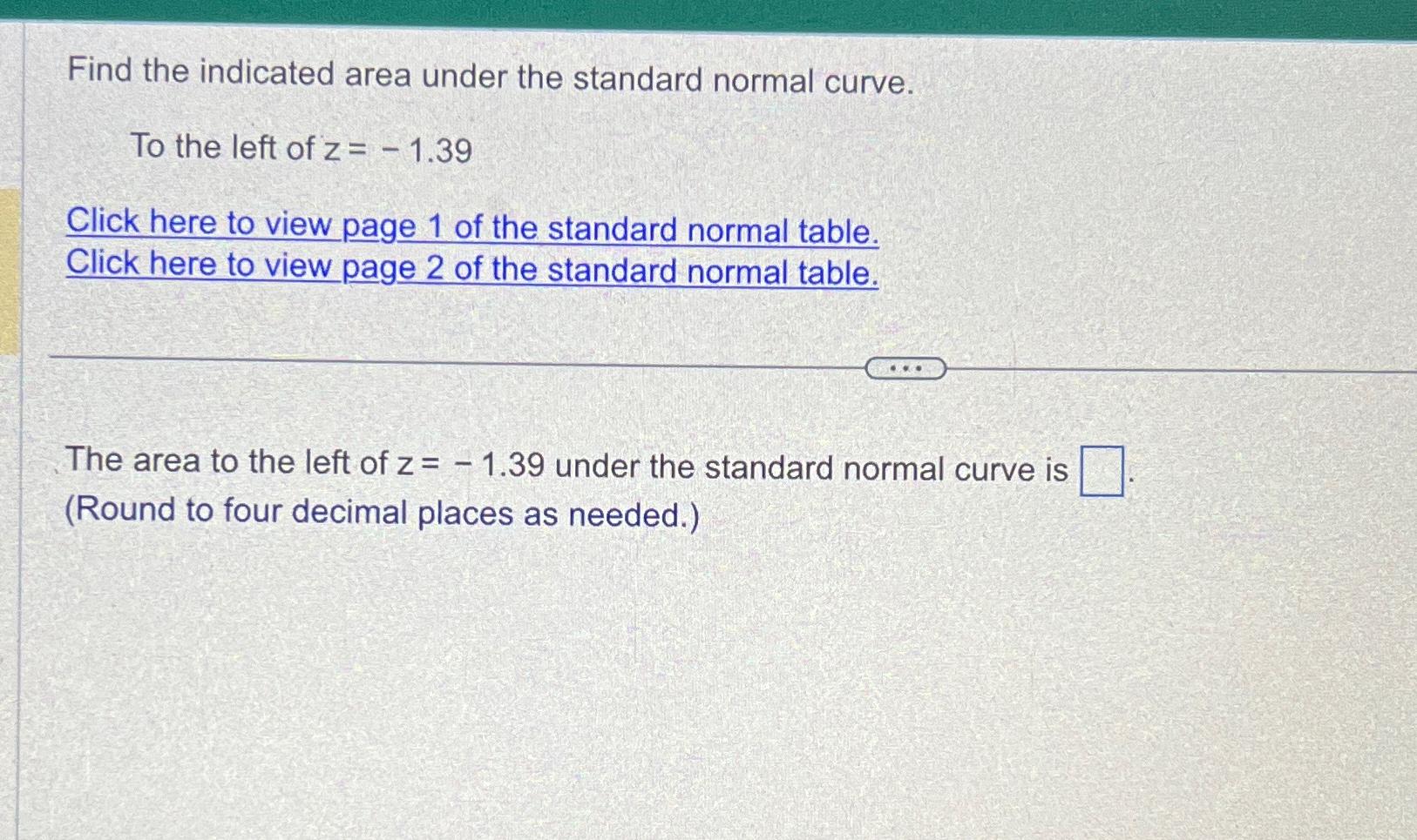 Solved Find the indicated area under the standard normal | Chegg.com